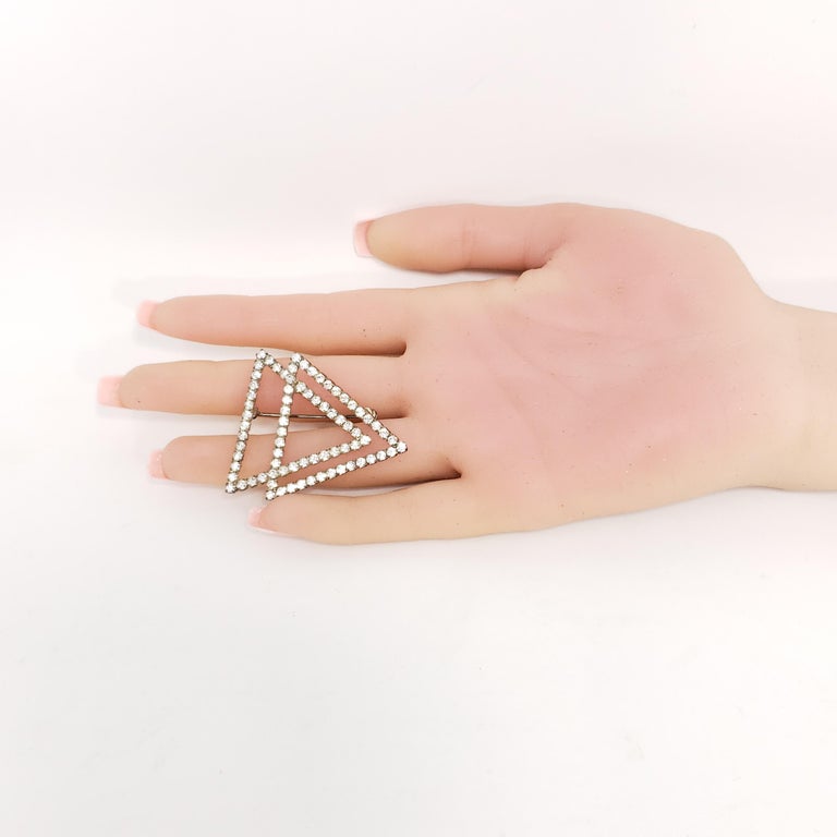 Vintage Art Deco Double Triangle Pin Brooch in Silver with Clear ...