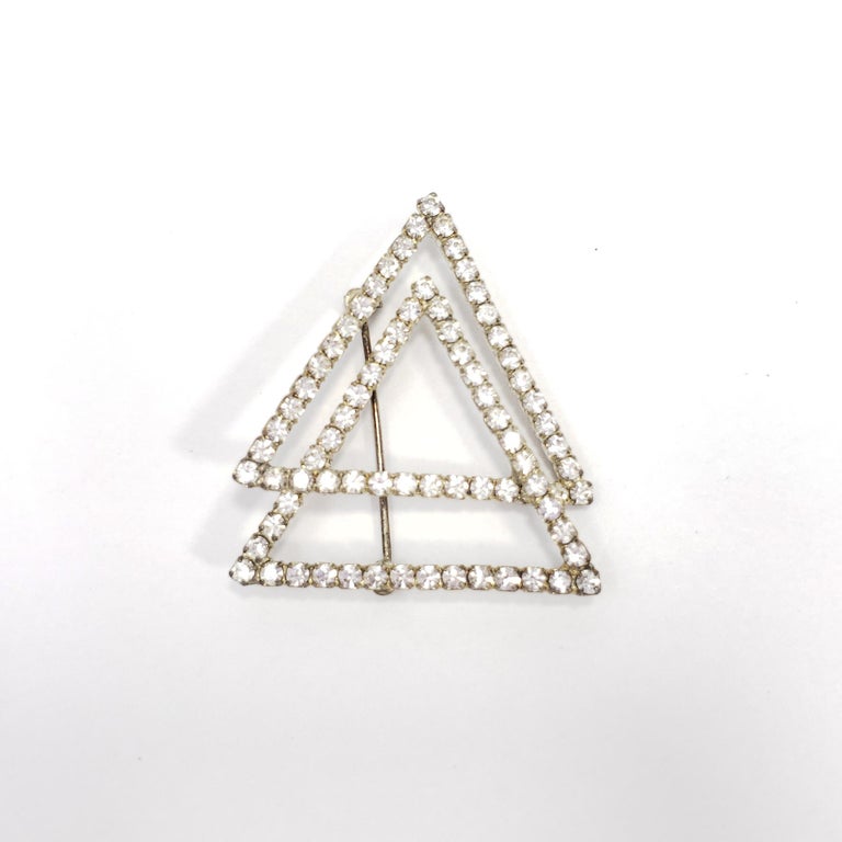 Vintage Art Deco Double Triangle Pin Brooch in Silver with Clear ...