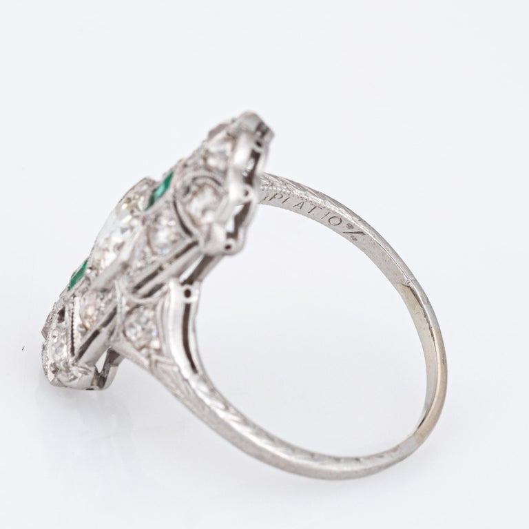Vintage Art Deco Emerald Diamond Ring Platinum Elongated Plaque Band ...