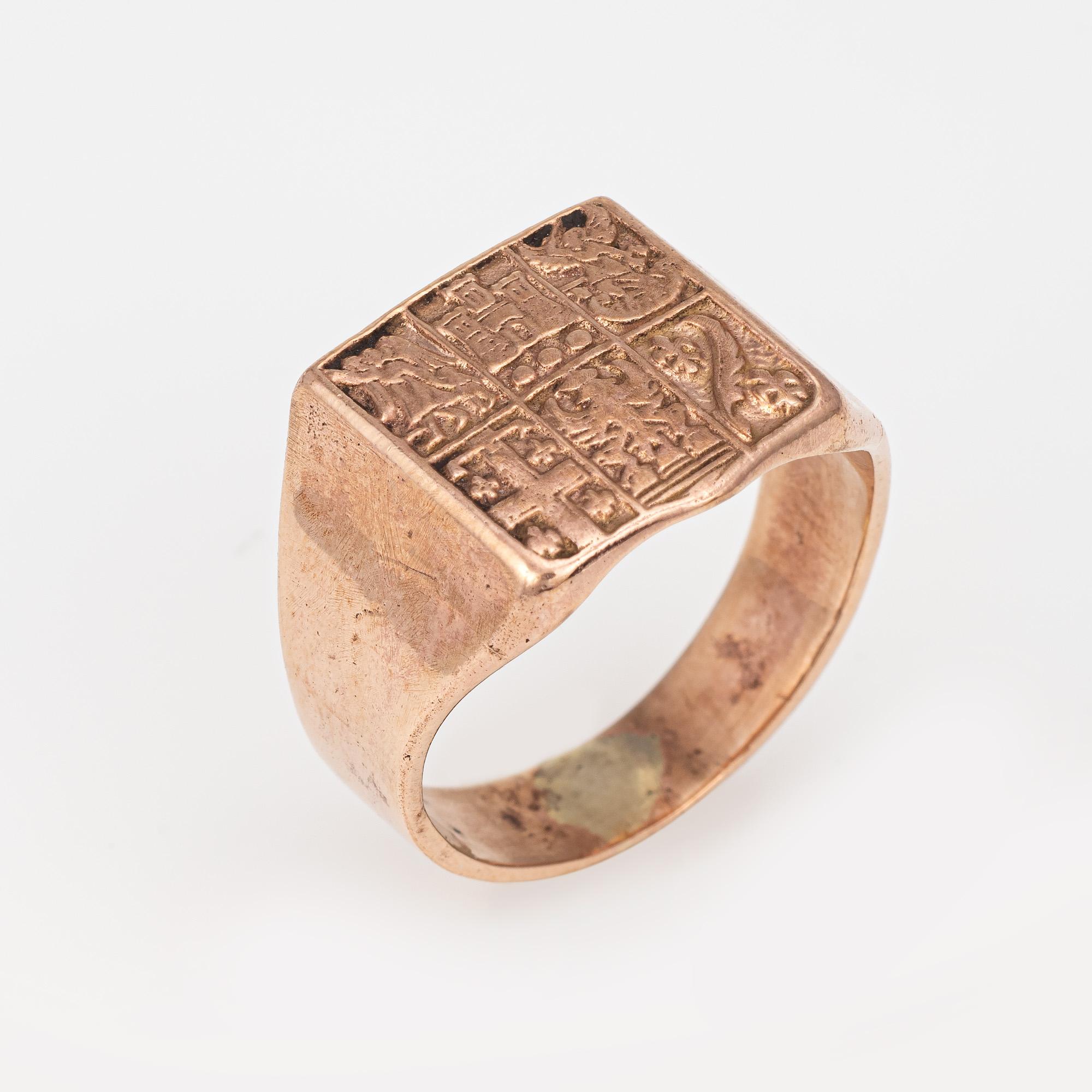 Vintage Art Deco Family Crest Signet Ring 14k Rose Gold Sz 8.25 Jewelry ...