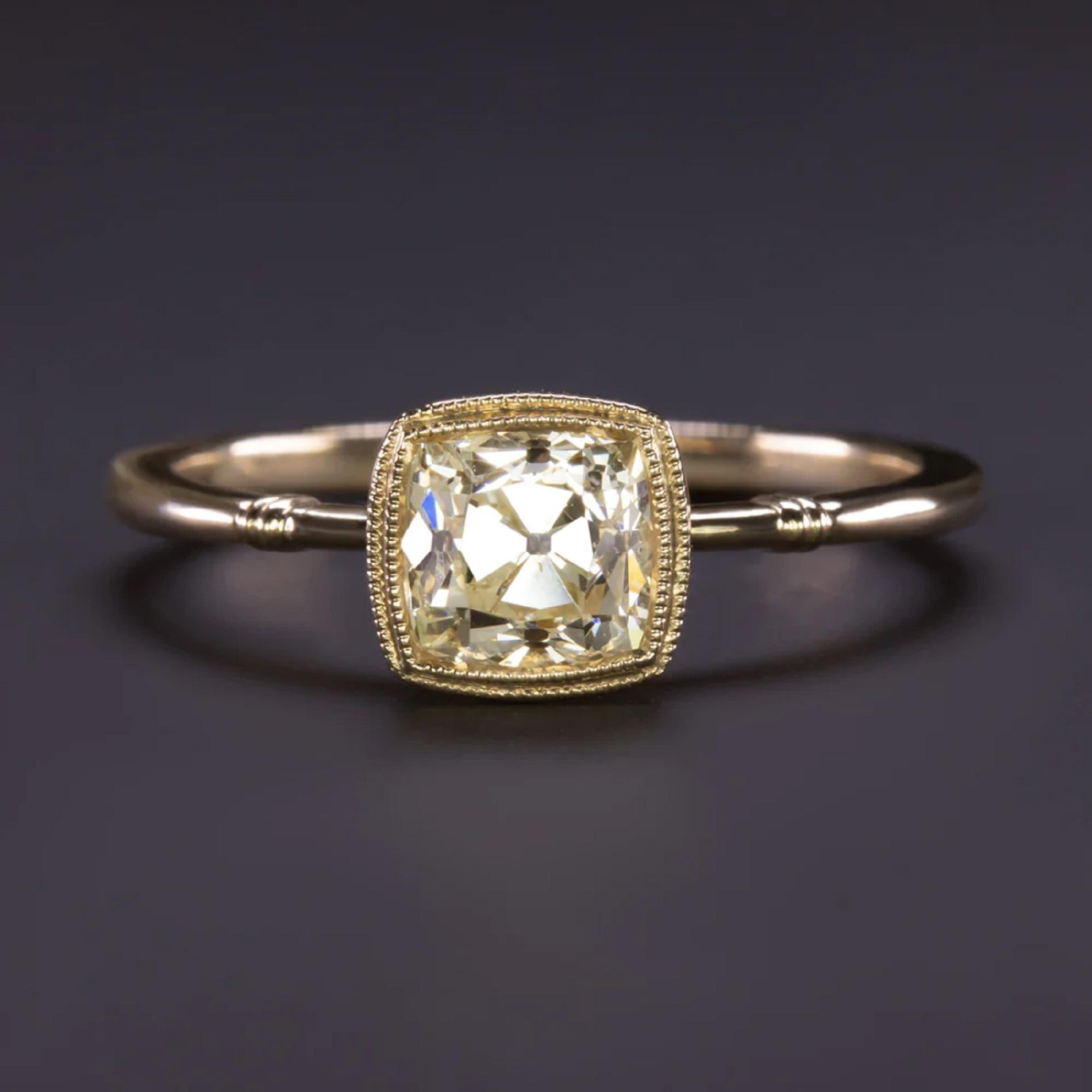 Vintage Art Deco Fancy Yellow Old Mine Cut Diamond Impressive Ring For ...