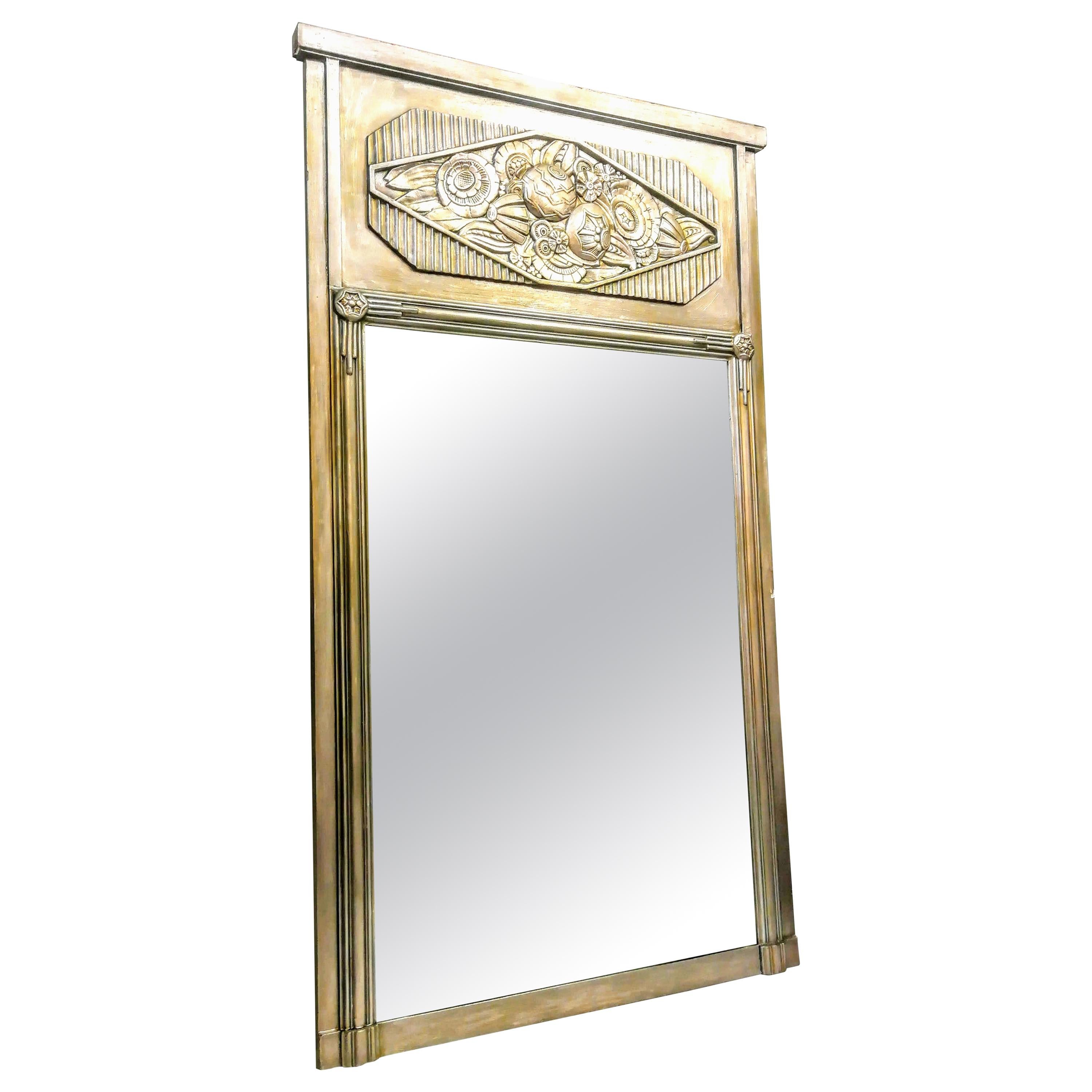 Vintage Art Deco French Silvered Wood Mirror For Sale at 1stDibs