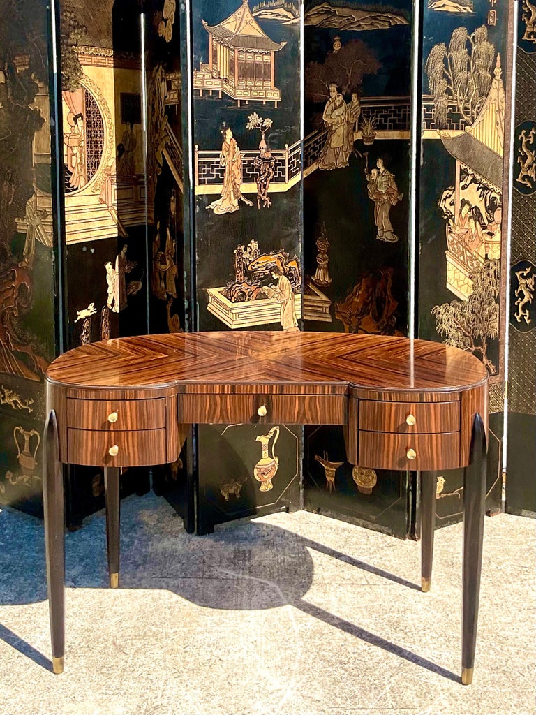Vintage Art Deco Henredon Zebra Wood Writing Desk For Sale at 1stDibs