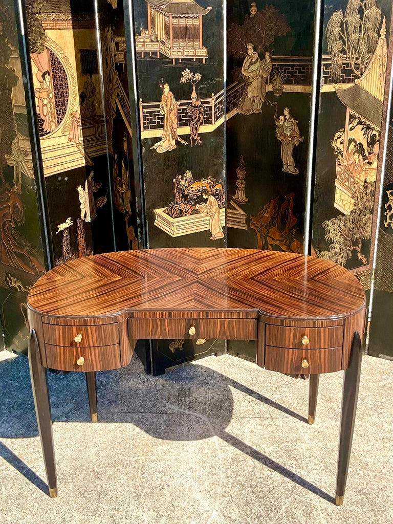 Vintage Art Deco Henredon Zebra Wood Writing Desk For Sale at 1stDibs