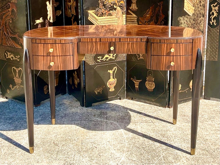Vintage Art Deco Henredon Zebra Wood Writing Desk For Sale at 1stDibs