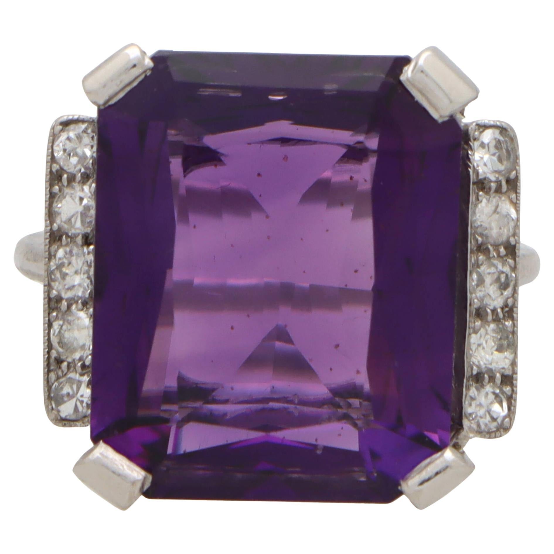 Vintage Art Deco Inspired Amethyst and Diamond Cocktail Ring in ...