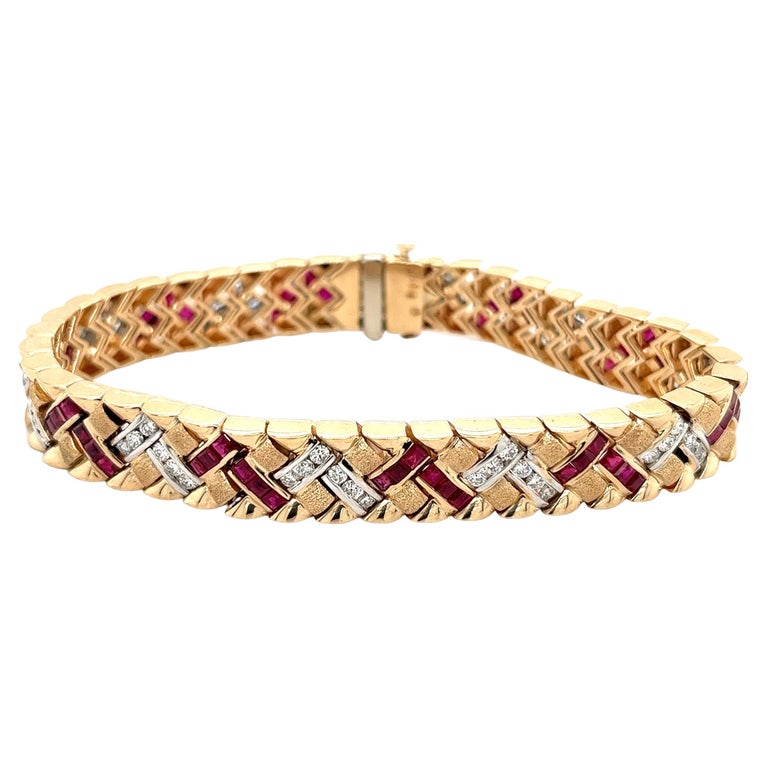 Vintage Art Deco Inspired Ruby and Diamond Matte Gold Finish Bracelet ...