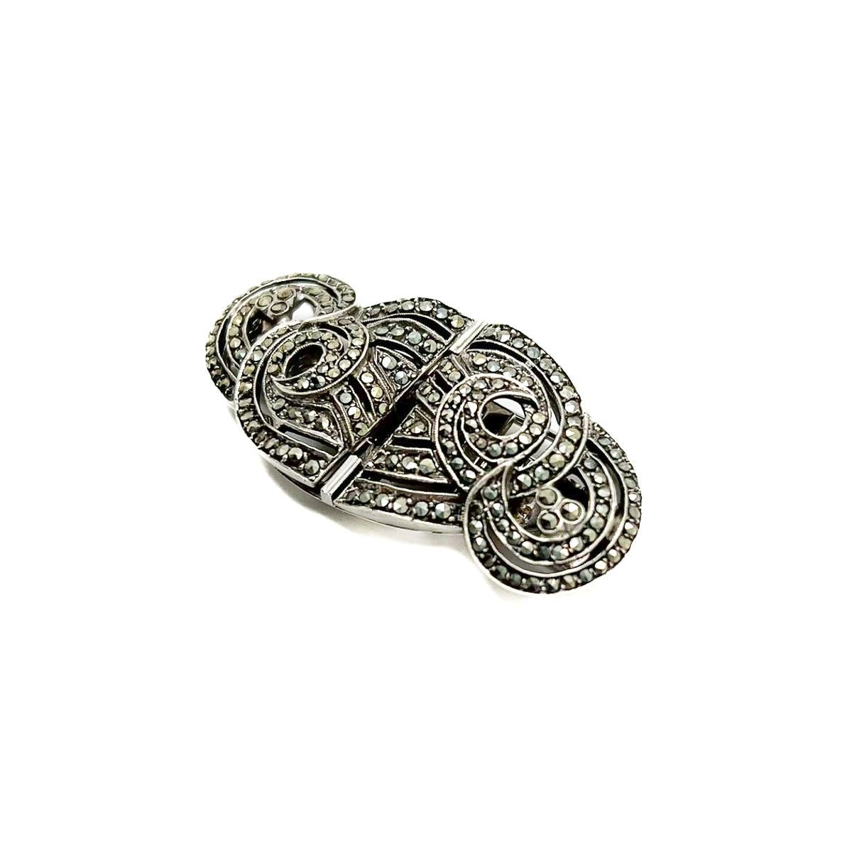 Vintage Art Deco Marcasite Silver Double Dress Clip 1930s For Sale at ...