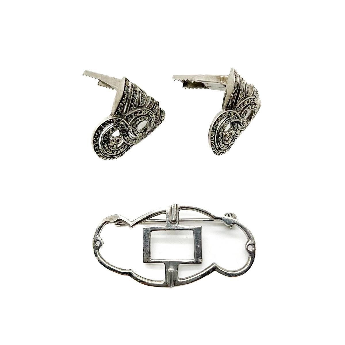 Vintage Art Deco Marcasite Silver Double Dress Clip 1930s For Sale at ...