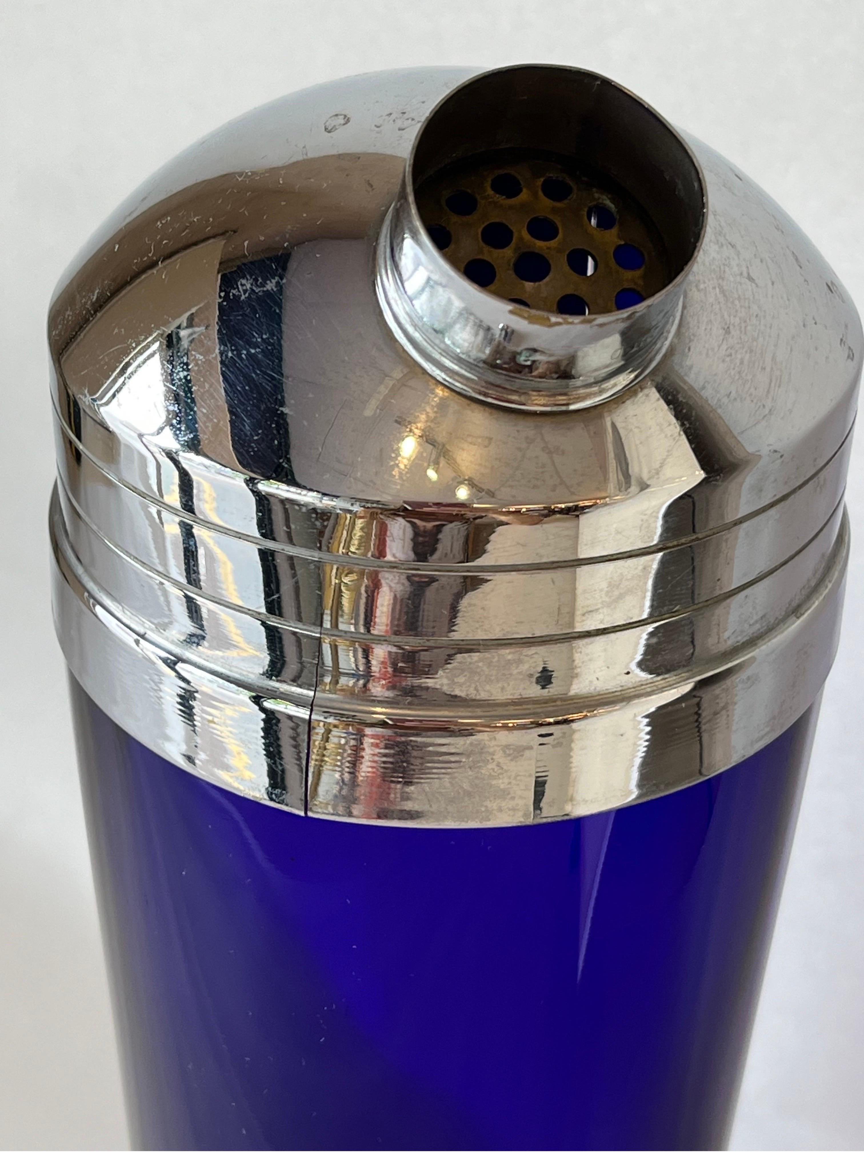 Vintage Art Deco Mid Century Era Cobalt Blue Glass Cocktail Shaker For ...