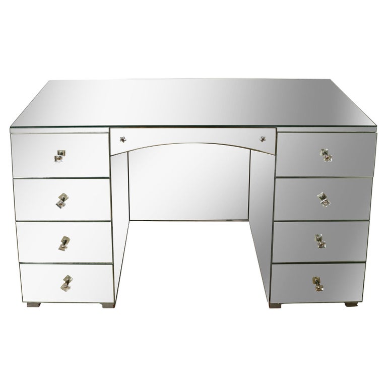 Vintage Art Deco Mirrored Desk with Eight Drawers, circa 1940 For Sale at 1stDibs