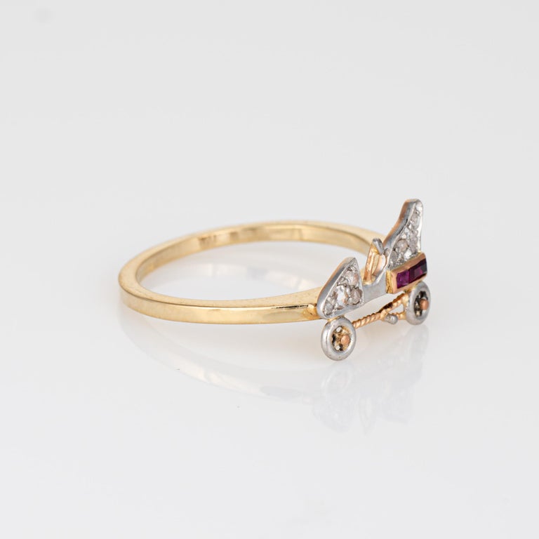 Vintage Art Deco Model T Car Ring Diamond Ruby Conversion Band 14k ...