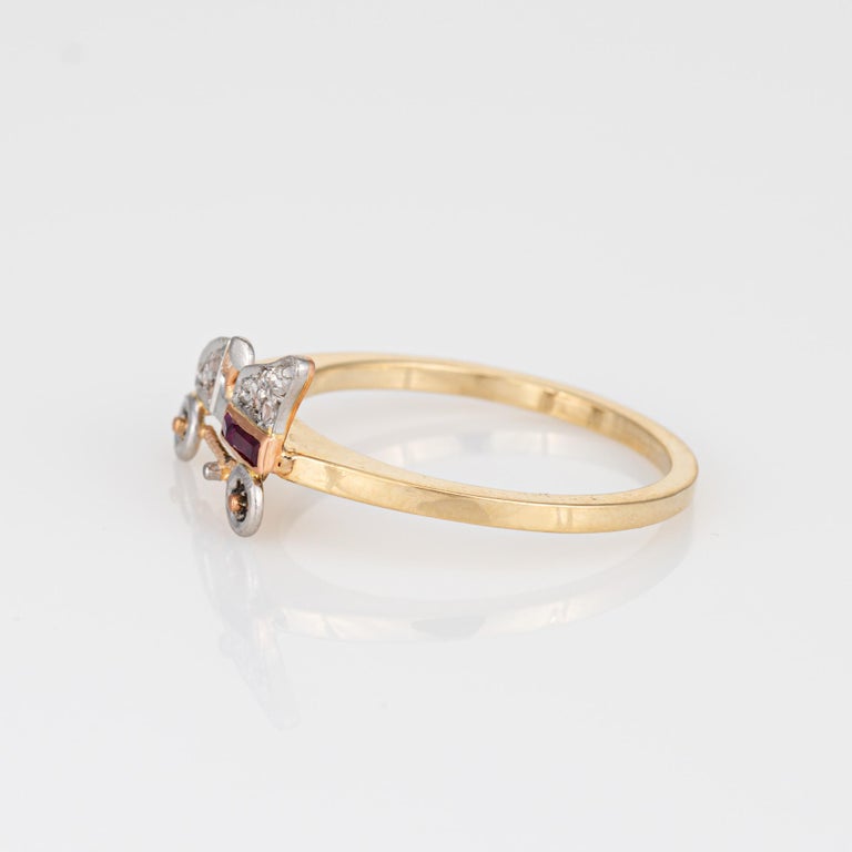 Vintage Art Deco Model T Car Ring Diamond Ruby Conversion Band 14k ...