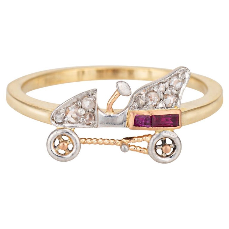 Vintage Art Deco Model T Car Ring Diamond Ruby Conversion Band 14k ...