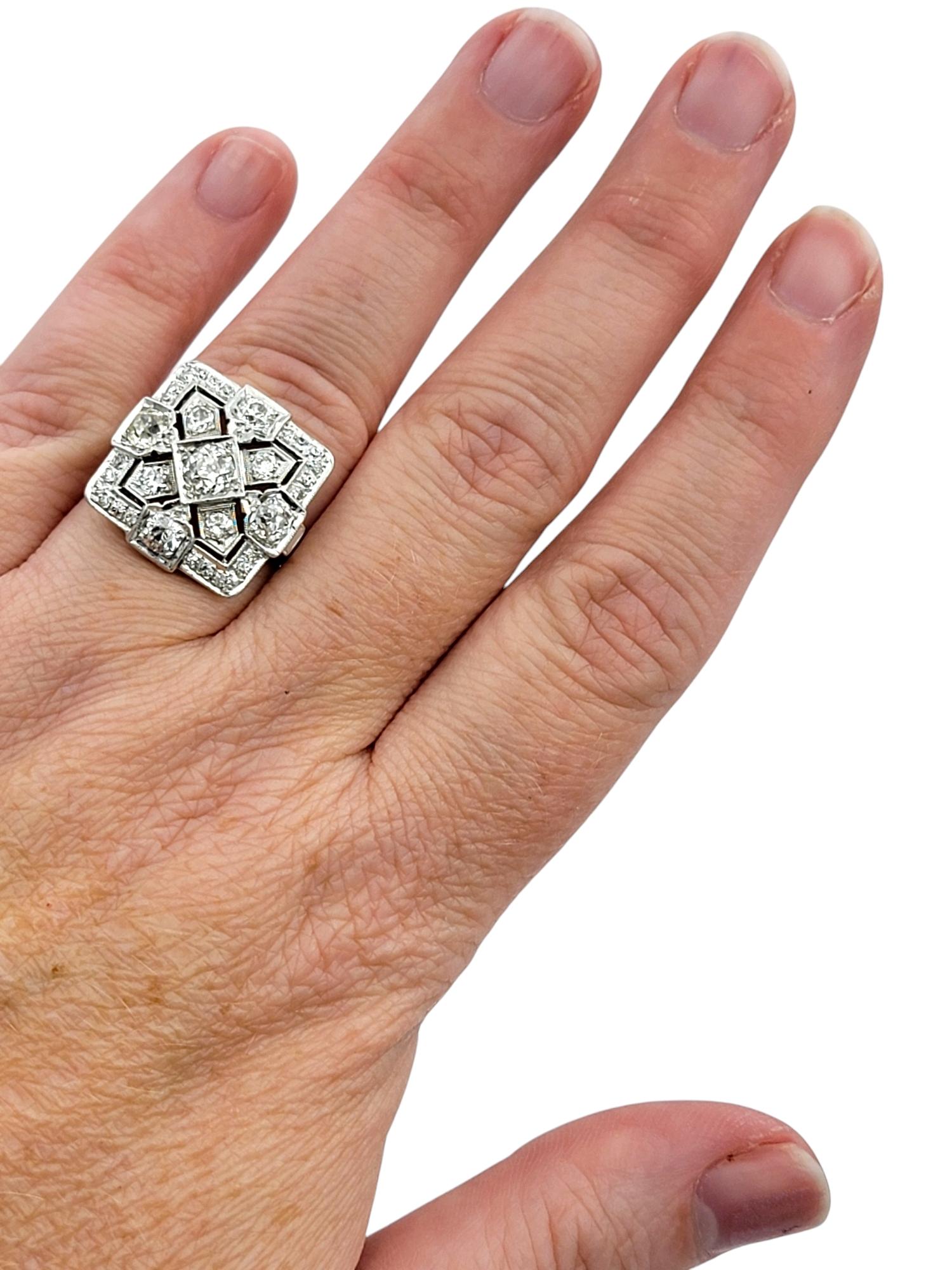 Vintage Art Deco Old Mine and Single Cut Diamond Squared Platinum ...