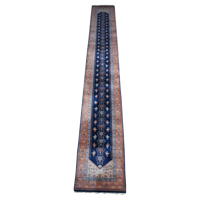 Vintage Art Deco Oriental Hand Knotted Vegetable Dye Wool Rug Runner ...