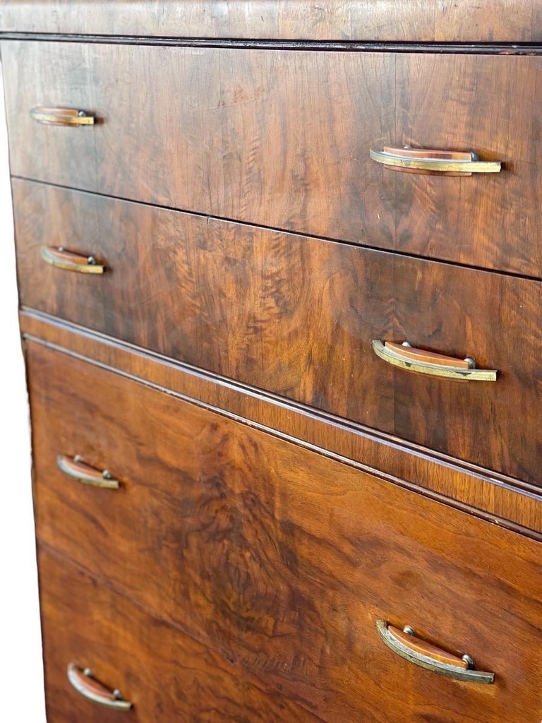 Vintage Art Deco Retro Walnut and Mohogany Burl Wood Dresser Dovetailed ...