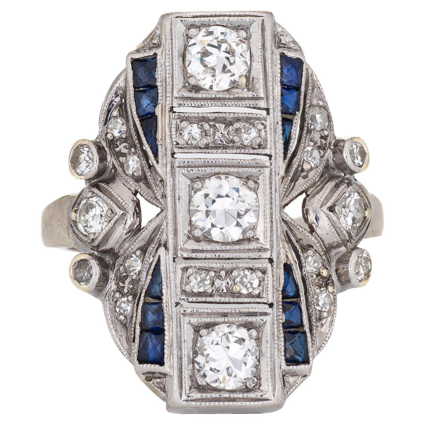 Vintage Art Deco Ring Diamond Sapphire 14k Gold Platinum Plaque Jewelry ...
