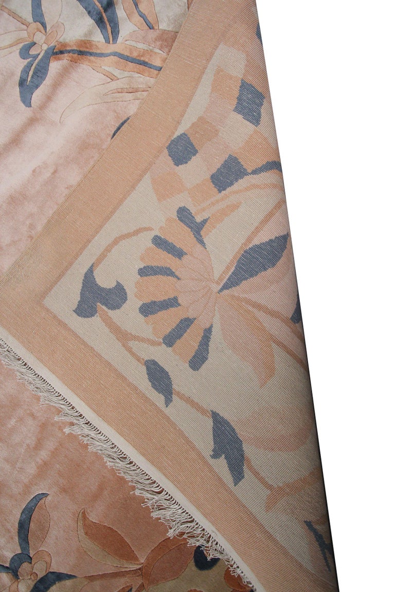 Vintage Art Deco Rug Silk Silk Chinese Rug Bold Neutral For Sale at 1stDibs