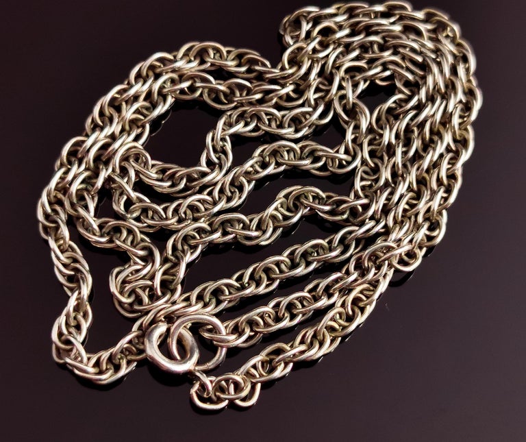 Vintage Art Deco Silver Fancy Rope Link Chain Necklace at 1stDibs