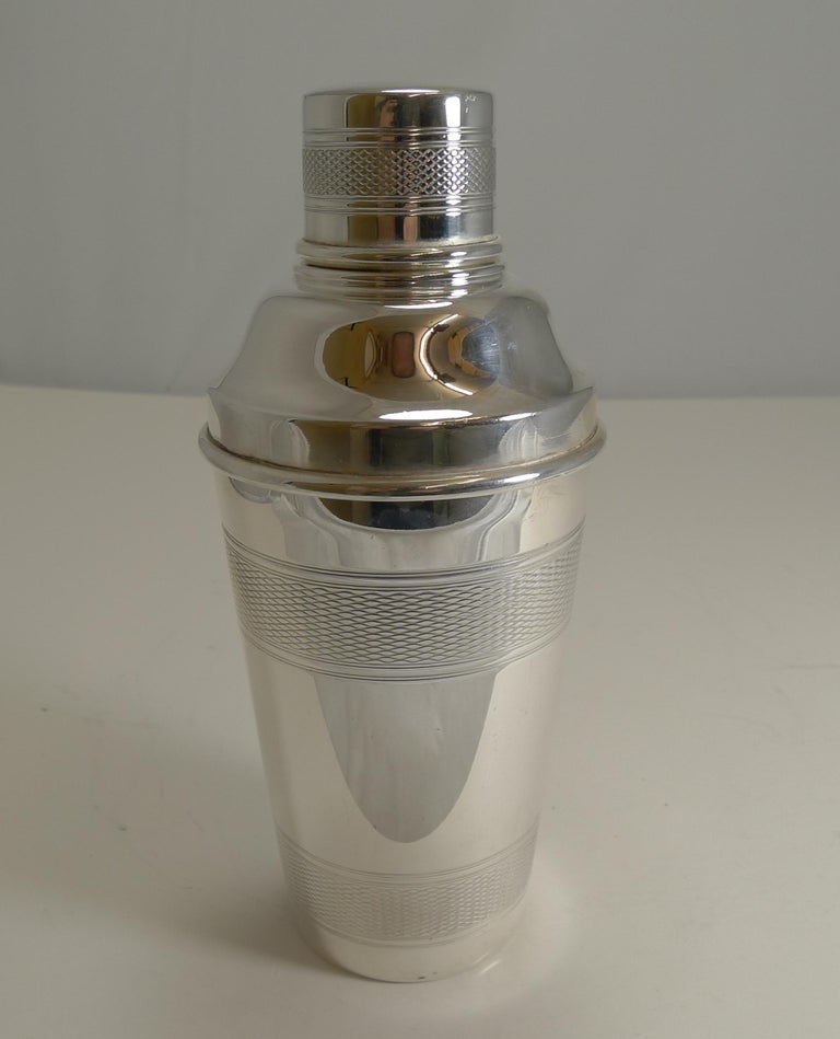 Vintage Art Deco Silver Plated Cocktail Shaker, Engine Turned ...