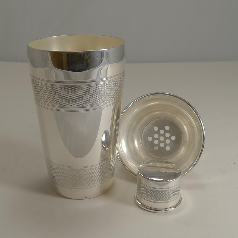 Vintage Art Deco Silver Plated Cocktail Shaker, Engine Turned ...