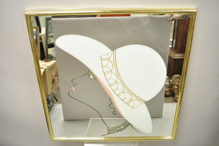 Vintage Art Deco Style Square Wall Mirror with Woman in Hat Art For ...