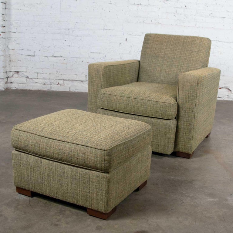 Vintage Art Deco Style Club Chair and Ottoman in Green Tweed by Hickory ...