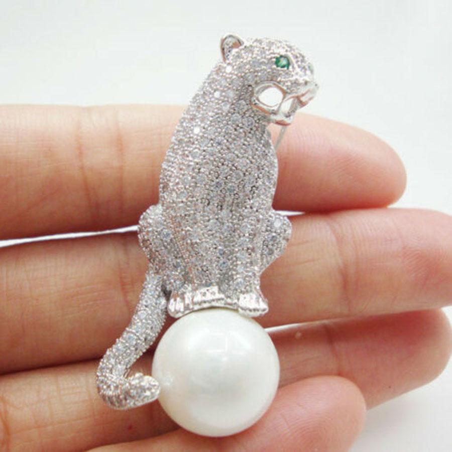 Art Deco Style Diamanté Jaguar Panther Pearl Brooch Pin For Sale at ...