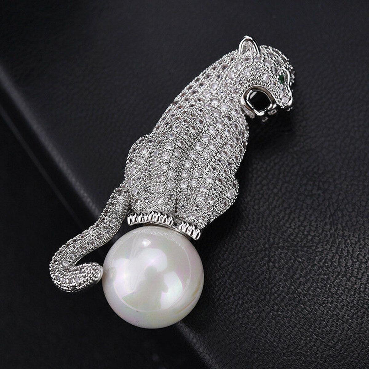 Art Deco Style Diamanté Jaguar Panther Pearl Brooch Pin For Sale at ...