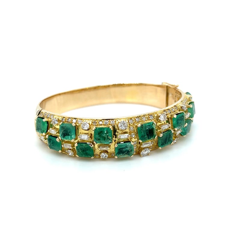 Vintage Art Deco Style Natural Emerald and Diamond Bangle Bracelet For ...