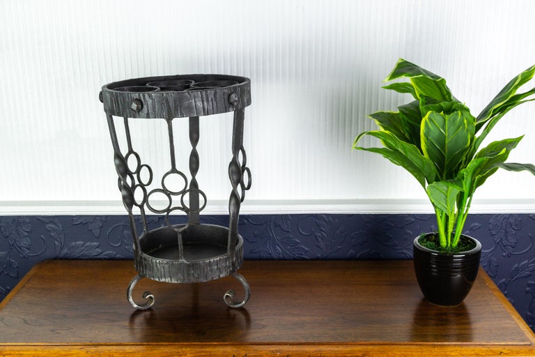 Vintage Art Deco Style Wrought Iron Umbrella Stand or Cane Holder For ...