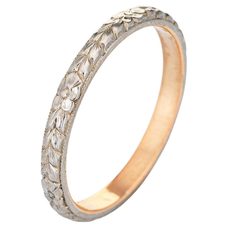 Vintage Art Deco Wedding Ring Foliate Pattern Band 14k White Gold For ...