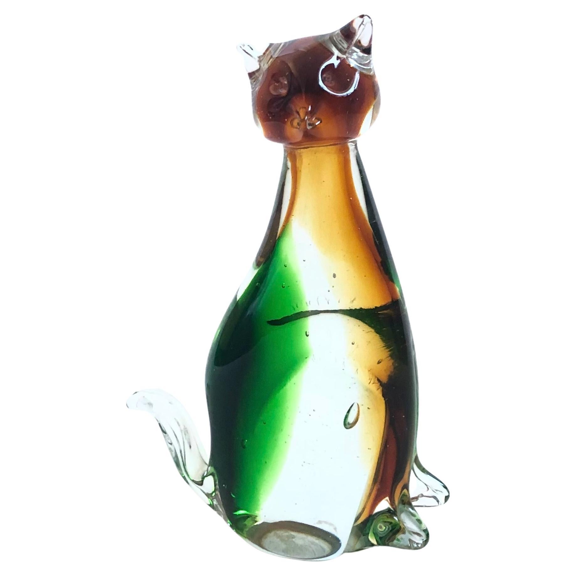 Vintage Art Glass Cat For Sale at 1stDibs