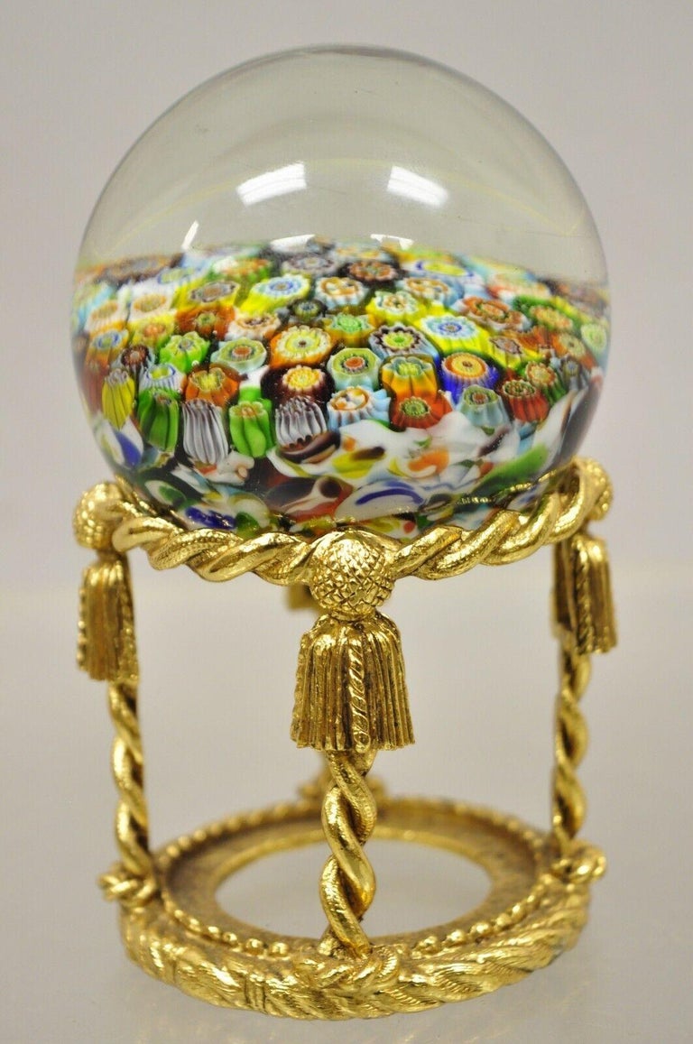 Vintage Art Glass Millefiori Italian Murano Style Paperweight on Stand ...