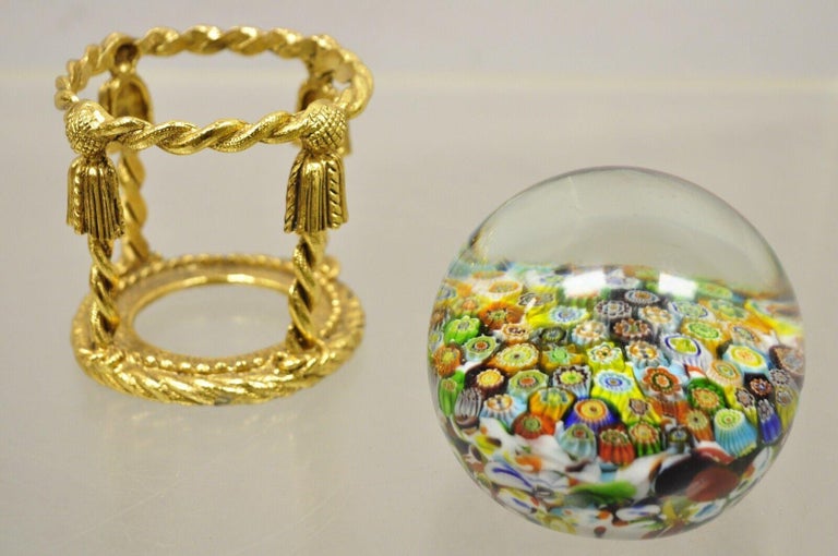 Vintage Art Glass Millefiori Italian Murano Style Paperweight on Stand ...