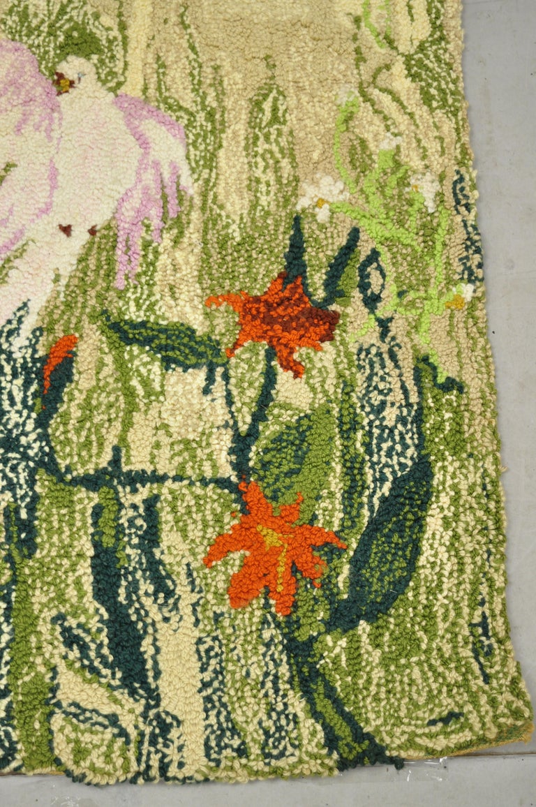 Vintage Art Nouveau Birds of Paradise Pink Green Wool Rug Carpet For ...