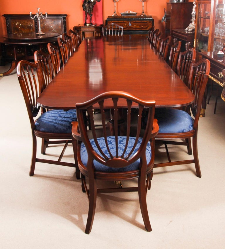 Vintage Arthur Brett Three Pillar Mahogany Dining Table 16 Chairs 20th ...