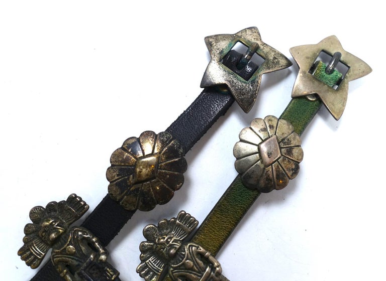 Vintage Arthur Goldstein Sterling Silver and Black, Green Leather Boot ...