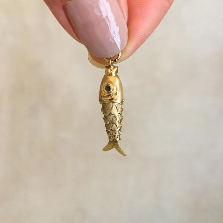 Vintage Articulated Movable Fish 14K Gold Charm Pendant at 1stDibs