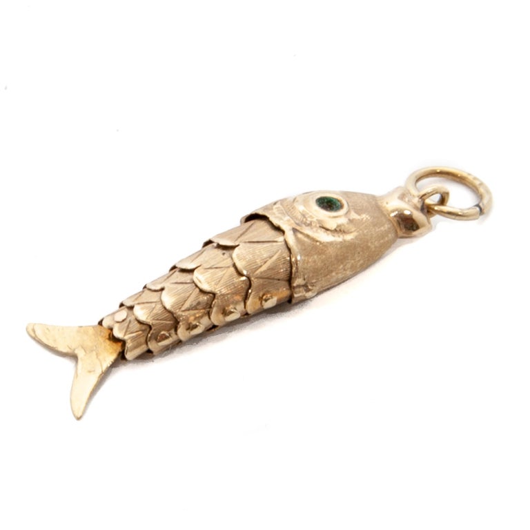 Vintage Articulated Movable Fish 14K Gold Charm Pendant at 1stDibs