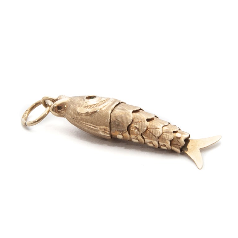 Vintage Articulated Movable Fish 14K Gold Charm Pendant at 1stDibs
