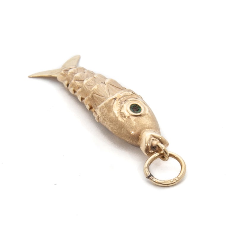 Vintage Articulated Movable Fish 14K Gold Charm Pendant at 1stDibs