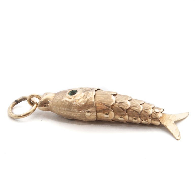 Vintage Articulated Movable Fish 14K Gold Charm Pendant at 1stDibs