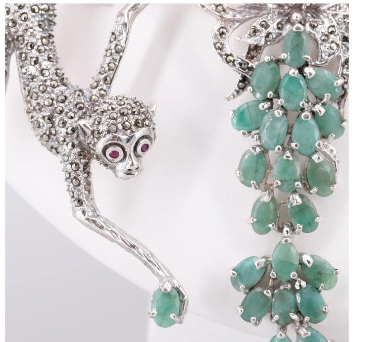 Vintage Articulated Sterling Monkey Necklace withEmerald, Ruby and ...