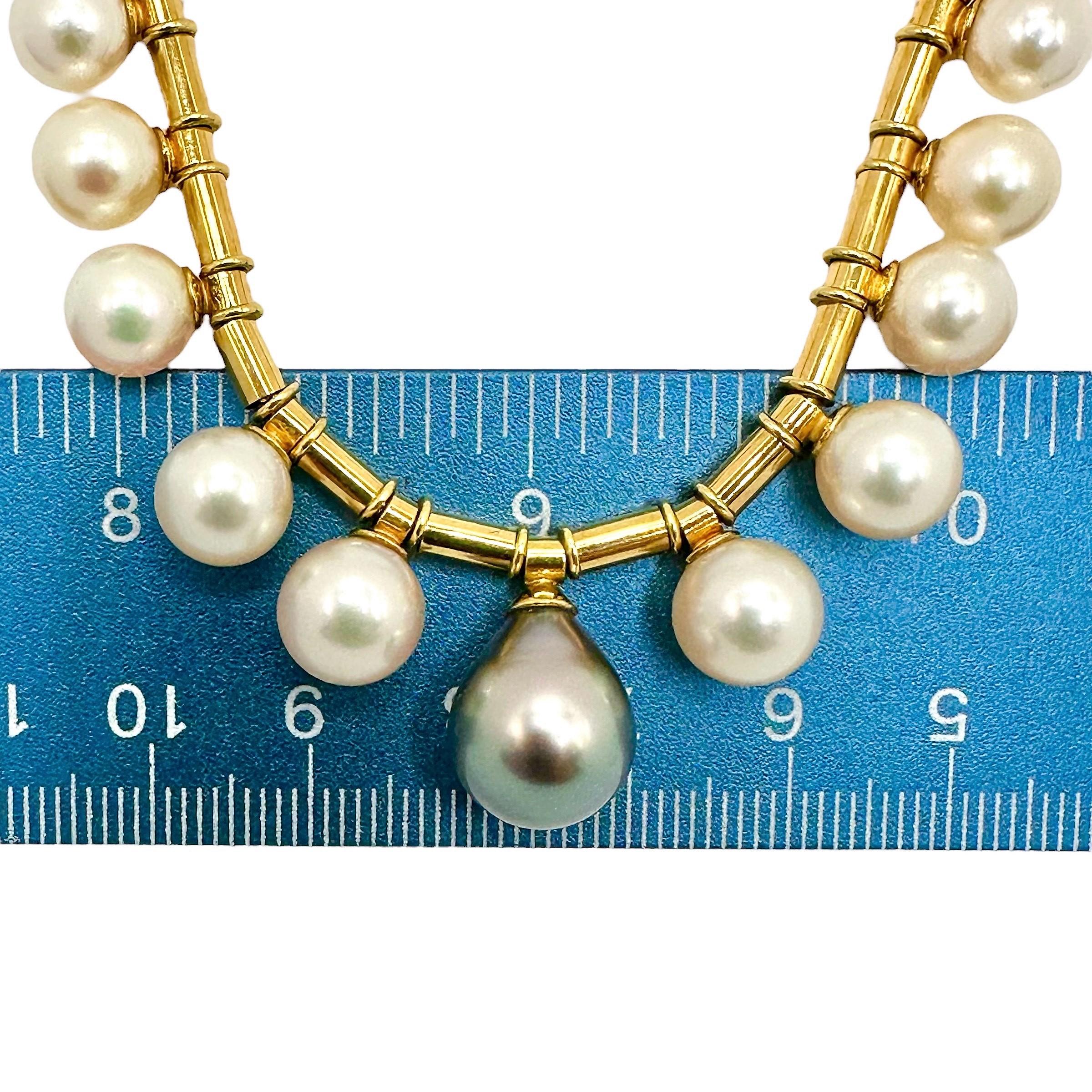 Vintage Artisan Crafted 18K Yellow Gold and Pearl Adjustable Length ...