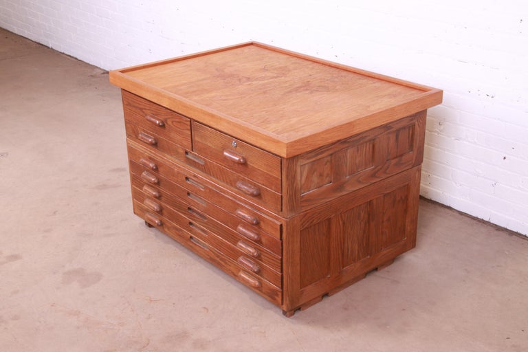 Vintage Arts and Crafts Oak Architect's Blueprint Flat File Cabinet by ...