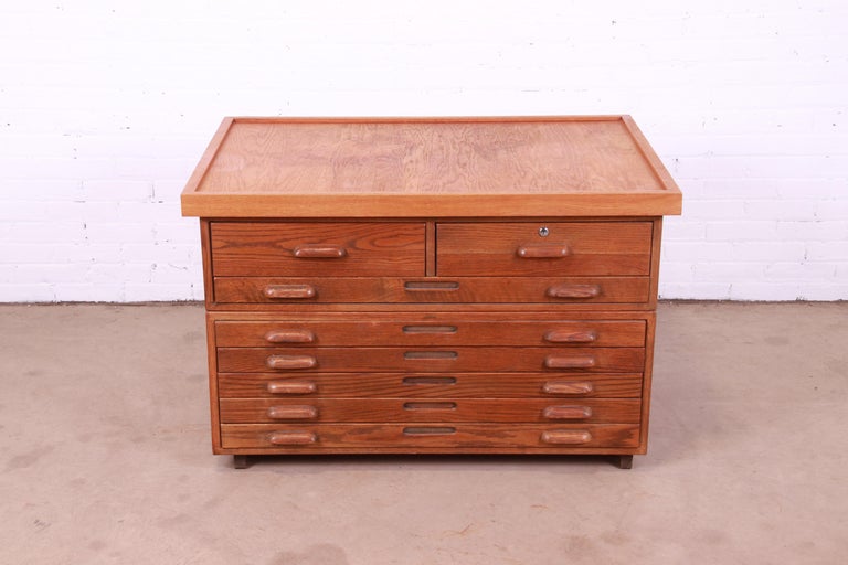 Vintage Arts and Crafts Oak Architect's Blueprint Flat File Cabinet by ...