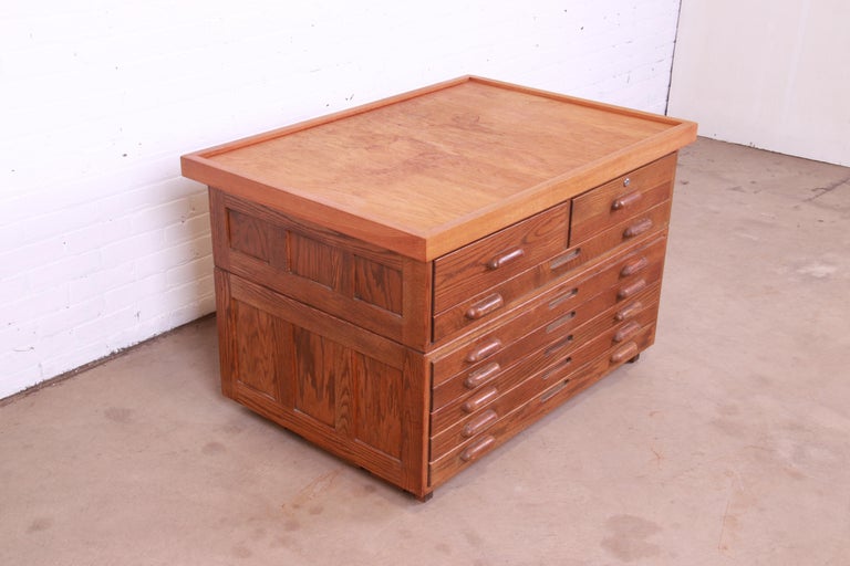 Vintage Arts and Crafts Oak Architect's Blueprint Flat File Cabinet by ...