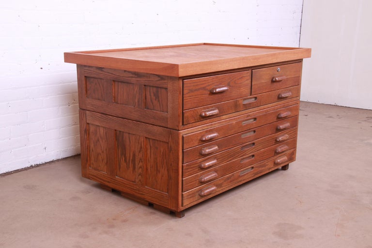 Vintage Arts and Crafts Oak Architect's Blueprint Flat File Cabinet by ...